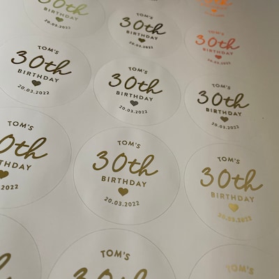 30th Birthday Stickers, Personalised Birthday Sticker, Foil Birthday ...