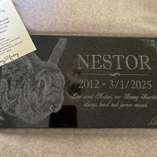 Rabbit Burial Stone | Pet Headstone Photo | Engraved Granite Outdoor ...