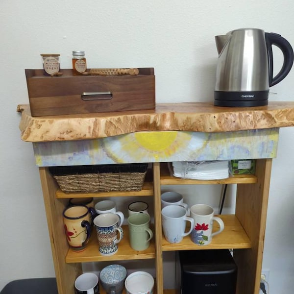 Custom Engraved Office Tea Station With Tea Bag Drawer Solid Wood Tea ...
