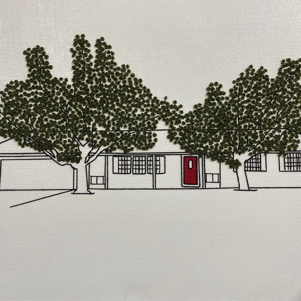 Mid-century Modern Abstract Minimalist House String Art Embroidery Wall ...