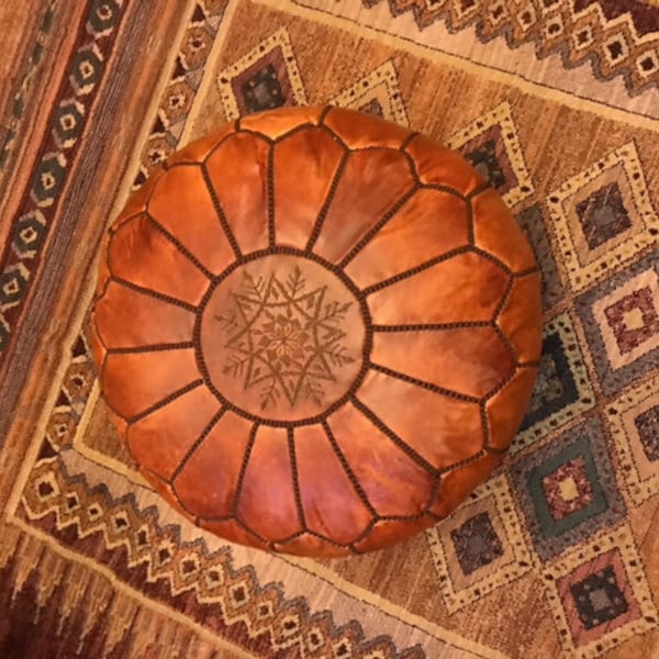 Artisanal Moroccan Leather Pouffe - Handmade Pouf - Delivered Stuffed ...