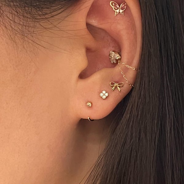 14K Solid Gold Red Garnet Earring, Gold Sword Shaped Stud, Cartilage ...