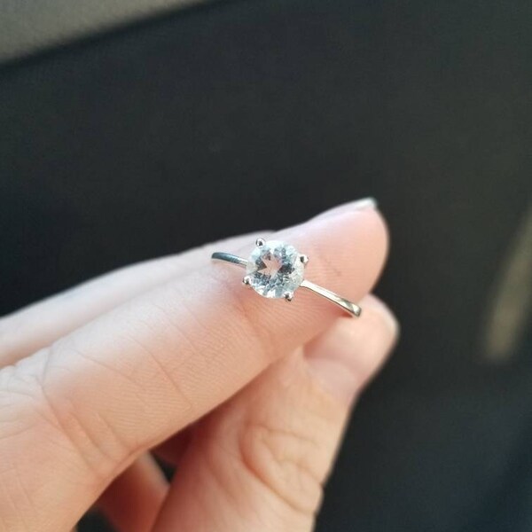 Aquamarine Sterling Silver Ring, Minimalist Round Prong, March ...