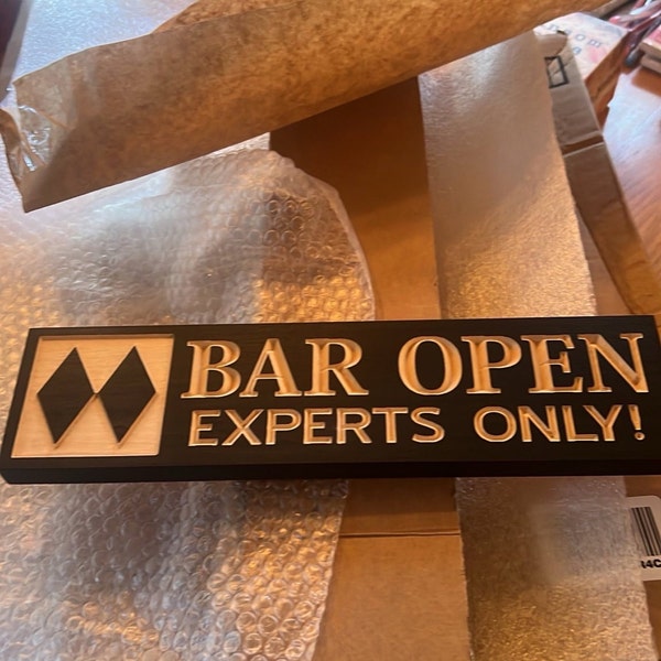 Carved Rustic Wood Ski Bar Sign, Bar Open Experts Only Ski Lodge Décor ...