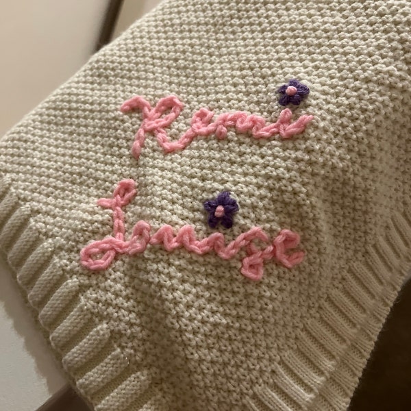 Hand Embroidered Knit Baby Blanket - Etsy