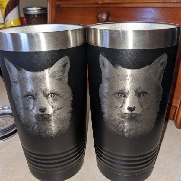 Fox Portrait - Engraved Stainless Steel Tumbler, Fox Travel Mug, Fox ...