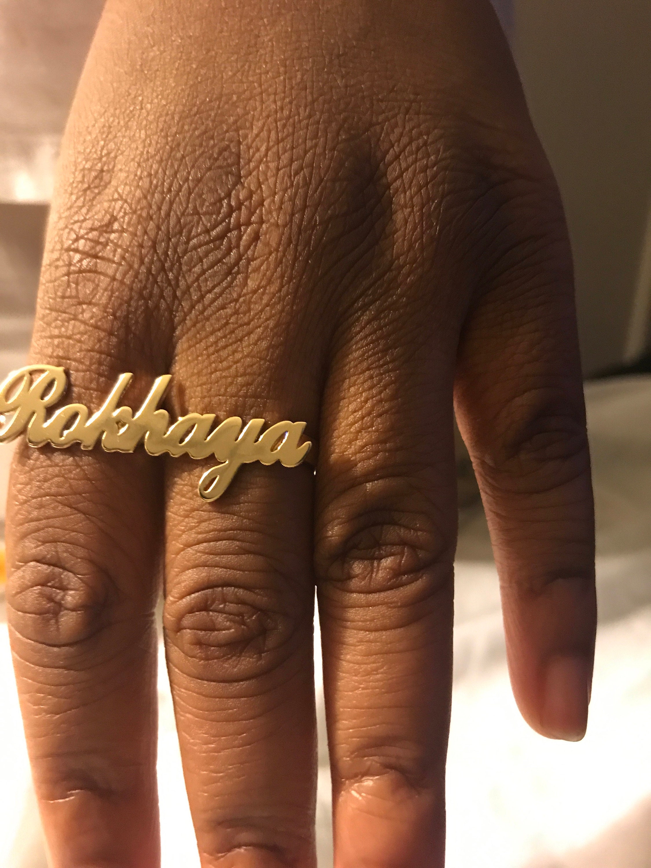 14K Solid Gold Handmade Personalized Two Finger Name Ring Fine Jewelry NR40
