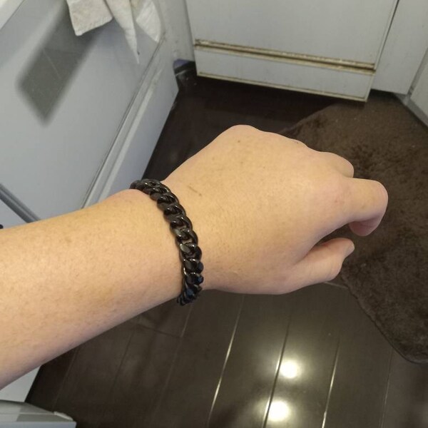 Black Stainless Chain Bracelet, 12mm Black Chain Link Bracelet ...