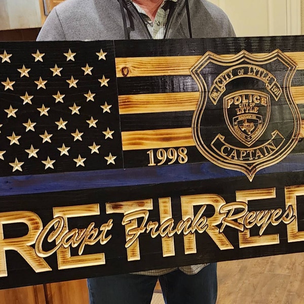 Carved Wooden American Flag - Law Enforcement Retirement Gift - Etsy