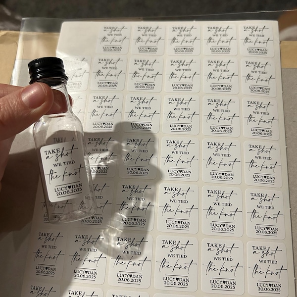 Take A Shot We Tied the Knot Stickers for Wedding Favours | Wedding ...