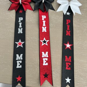 Pin Me Cheer Competition Tag Ribbons, Customizable Glitter Colors Add ...