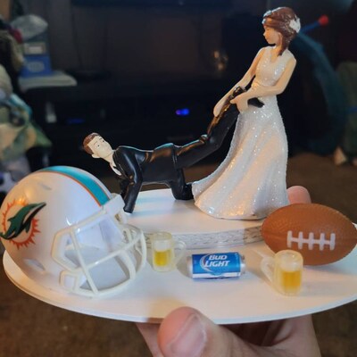 Cake Topper Funny Bridal Wedding Day Reception Bride Dragging Groom ...