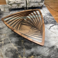 Natural Walnut Coffee Table: Modern Triangular Wood Table With Glass ...