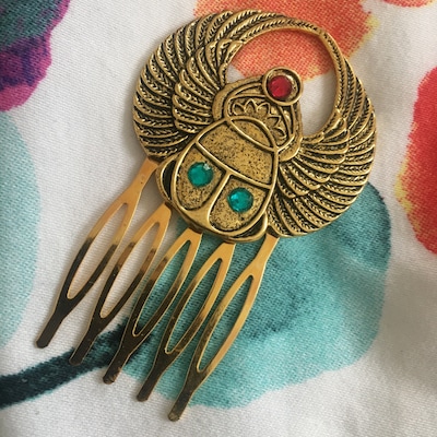 Gold Tones Egyptian Scarab Hair Comb, Egyptian Themed Hair Accessory ...