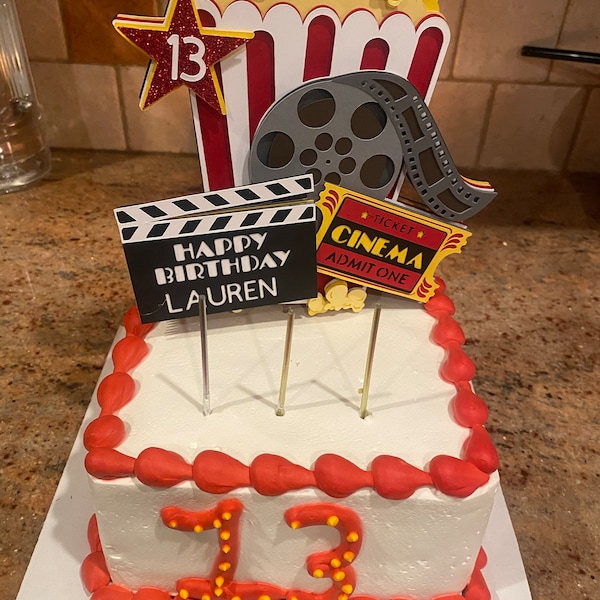 Custom Movie Theater Cake Topper, Movie Night Birthday, Movie Party ...