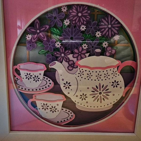 3D TEA PARTY SVG - Shadow Box Svg - Layered Cardstock Svg - for Cricut ...