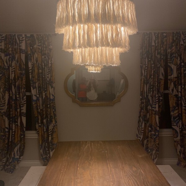 Boho Fringe Chandelier, Cotton Pendant Light, Fringe Light Fixture ...