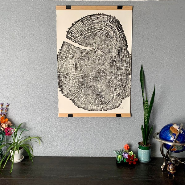 Old Ash Tree Ring Print, Tree Ring Wall Art, 24x36 Linocut Oversized ...