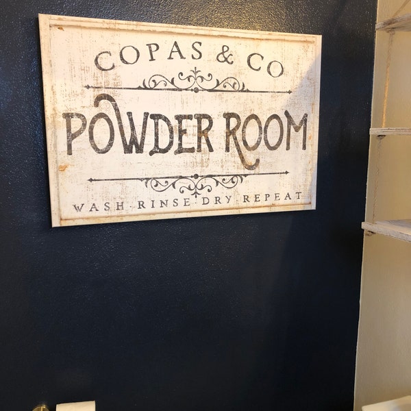 PERSONALIZED Custom Powder Room Sign Bathroom Family Name and Co Sign ...