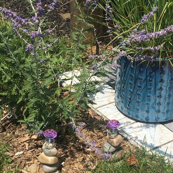 Large Amethyst Zen Stacked Rocks Garden Stake, Fairy Wand, Decorative ...