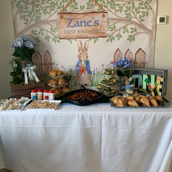 Peter Rabbit Backdrop, Bunny Birthday Backdrop, First Birthday, Baby ...