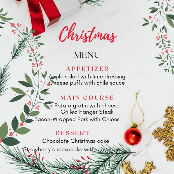 Christmas Menu Template, Christmas Menu, Printable Christmas Menu ...