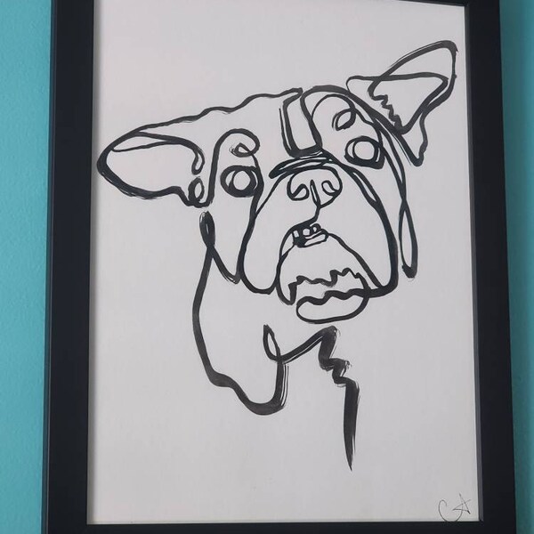 Schnauzer One Line Ink Art / Abstract Dog Ink Painting / Dog One Line ...