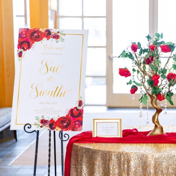 Red Roses Wedding Welcome Sign Printable Red Flowers Welcome Wedding ...