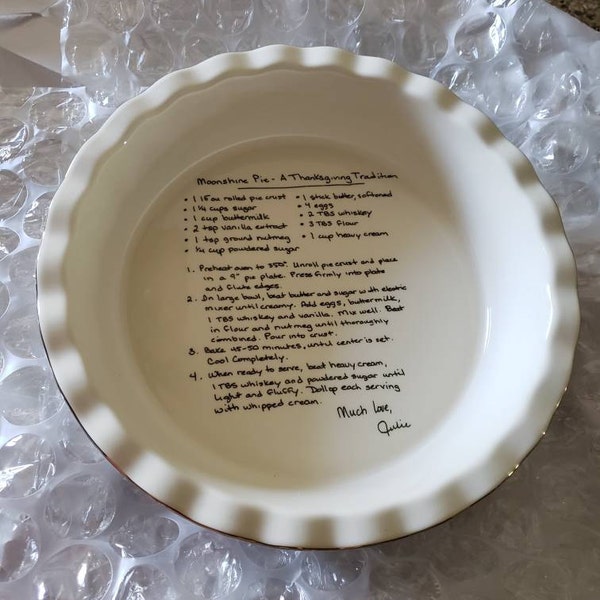 Personalized Pie Plate | Hand Written Recipe | Favorite Recipe Pan ...