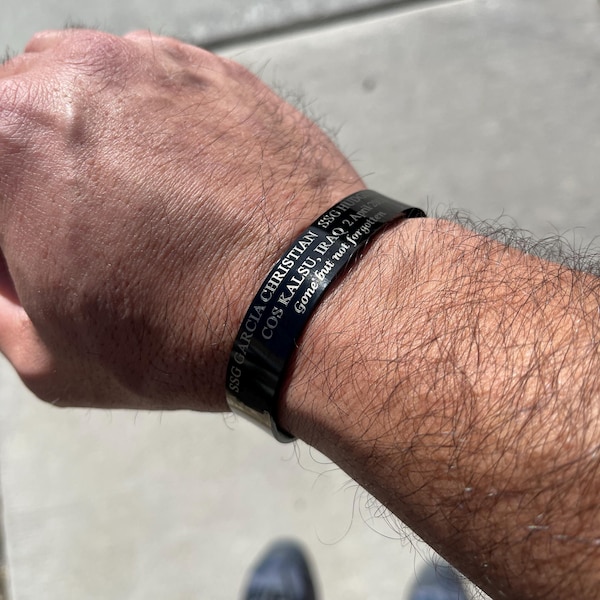 Custom Engraved Memorial Military Bracelet - Military Black Stainless ...