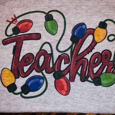 TEACHER Christmas Lights Lights Hand Drawn Hand Lettered Digital ...