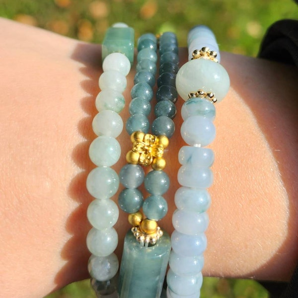 Dainty Grade A Burmese Icy Jadeite Jade Beaded Bracelet, Grade A Burma ...