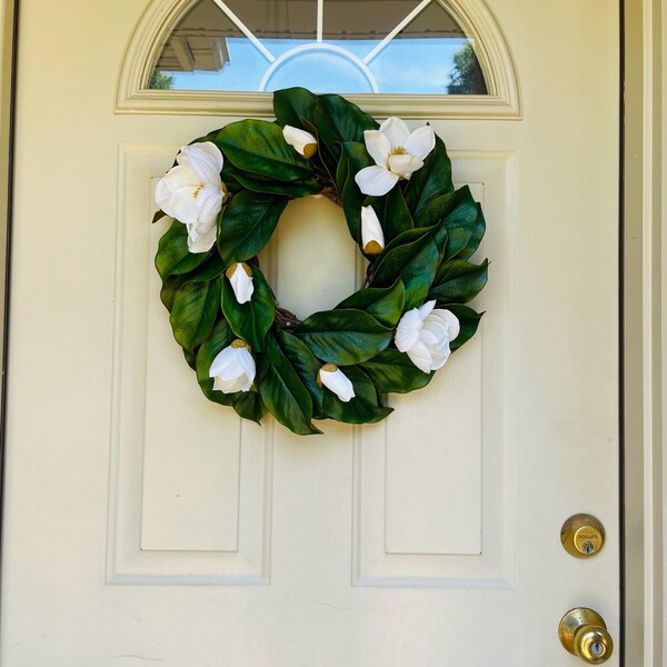 24" Real Touch Magnolia Wreath for Front Door With Real Touch Magnolia ...