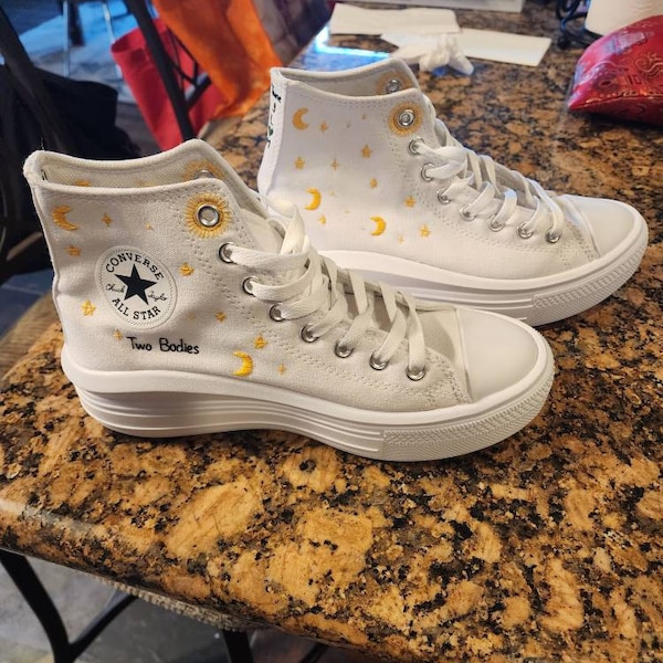 Custom Embroidered Wedding Converse Platform, Moon and Stars ...