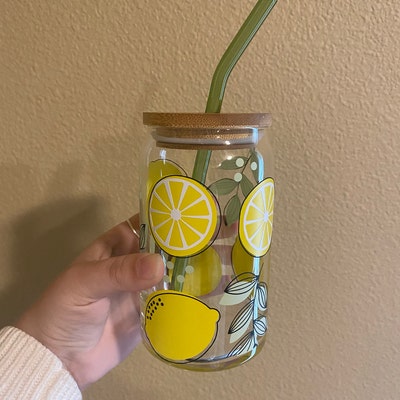 Lemon Glass Can, Lemon Glass, Lemon Glass Cup, Lemon Glassware, Lemon ...