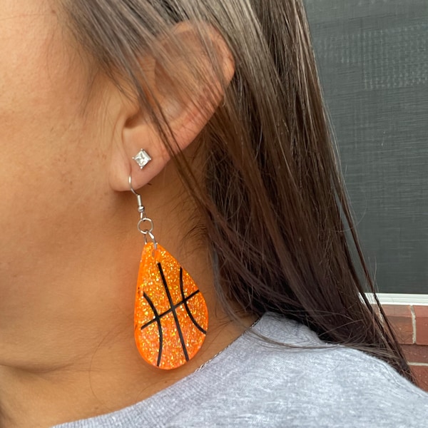 Basketball Teardrop Shaped Glitter Epoxy Earrings - Etsy