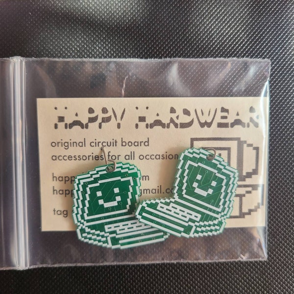 Happy Flip Cell Phone Circuit Board Charm - Retro Pixel Art, Green ...