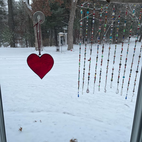 Stained Glass Heart Suncatcher Handmade Valentines Day Love Gift Deep ...
