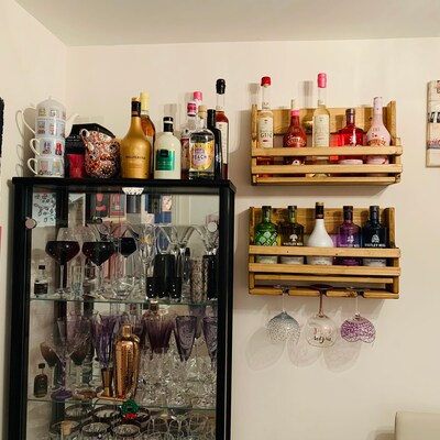 Handmade Bespoke Reclaimed Wooden Gin Rack and Floating Bottle Shelf ...