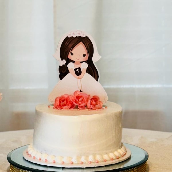 First Communion Girls Cake Topper With Flowers | Communion Centerpieces ...