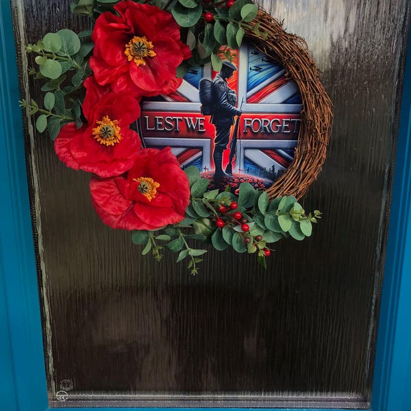 Lest We Forget Sign Red Poppy Day Plaque British Military Soldier ...