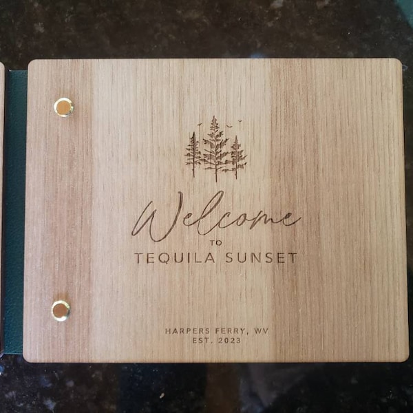 Custom Engraved Guest Book for Cabin Pine Tree Vacation Rental Mountain ...