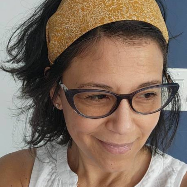 White Linen Blend Triangle Scarf Headband With Elastic Back, Boho ...