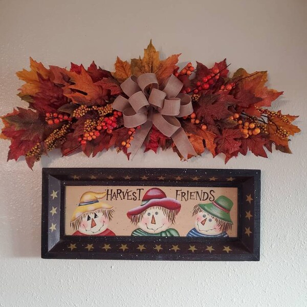Fall Leaf Swag, Horizontal Autumn Maple Leaf Decor, Harvest Wall ...
