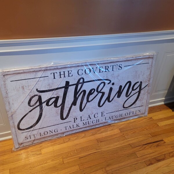 The Gathering Place Family Name Sign – Rustic Farmhouse Canvas or Metal ...