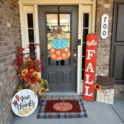 Give Thanks Door Sign, Fall Door Hanger, Autumn Fall Leaves, Rustic ...