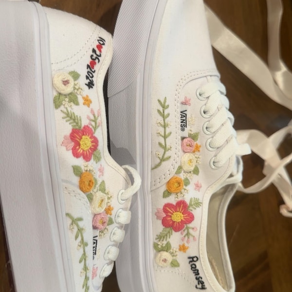 Custom Vans Embroidered Shoes Vans Bridal Sneakers Embroidered Wedding ...