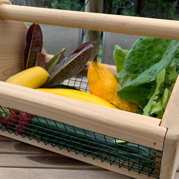 Cedar Garden Harvest Basket Tote: Copper or Wood Handle - Etsy