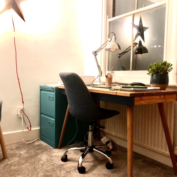 Simple Vintage Desk/computer Desk/ With Drawer Solid Wood Scandi Retro ...