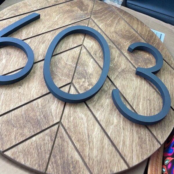 Chevron Round Wood Address Sign + Herringbone Modern Patio Address Sign ...